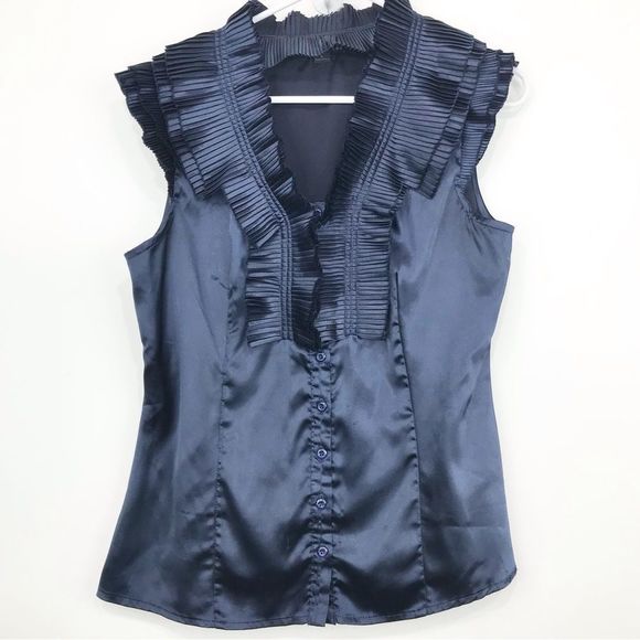 Forever 21 | Tops | Twenty One Navy Bluepleated Multi Ruffle Satin ...